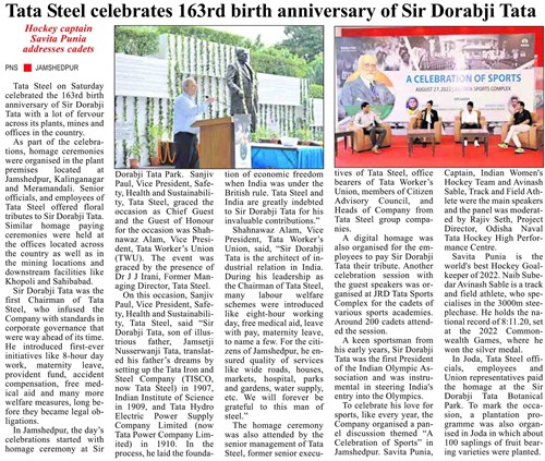 Tata Steel celebrates 163rd birth anniversary of Sir Dorabji Tata